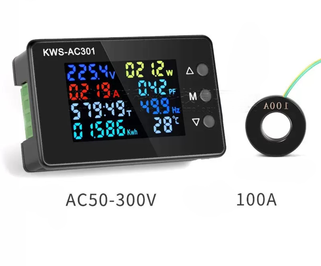 قیمت و خرید وات‌متر و پاورمتر KWS AC301 | نمایشگر دیجیتال جریان 100 آمپر